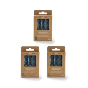 usb rechargeable aaa batteries by pale blue, lithium ion 1.5v 750 mah, charges under 1 hour, over 1000 cycles, 4-in-1 usb to micro usb charging cable, led charge indicator, 12-pack