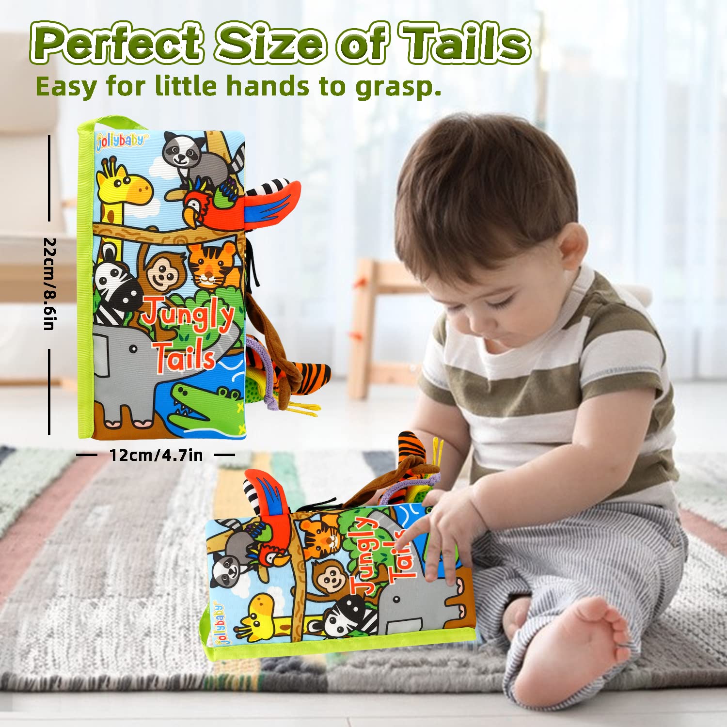 Soft Books for Baby 6 12 Months, Infants Sensory Toys for 0-6 Month, Newborn Crinkle Book for Baby Early Development, Touch and Feel Jungly Tails Cloth Book, Best Baby Gift 3 6 8 9 12 Months Girl Boy