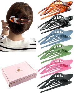 6 pcs thick hair clips set for women & girls: 5" large side slides, strong hold no slip grip, flat curved claw clamps, duckbill clamps for long hair