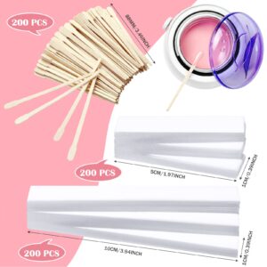 Waxing Kit with 400 White Wax Paper Cloth Eyebrow Strips, 200 Wooden Applicator Sticks for Body Hair Removal