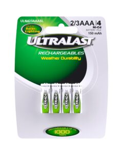 ultralast uln423aaasl - 2/3 aaa (two thirds triple a battery) solar batteries for outdoor solar lights - nicad 1.2 volt, 150mah, rechargeable battery pack for garden lighting - recharges up to 1000x