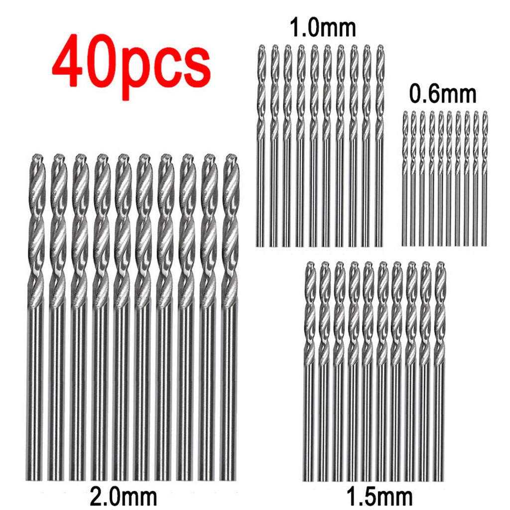 Newii 40Pcs Titanium Coated High Speed Steel Drill Bit Set Tool 1/1.5/2/2.5/3mm, Silver