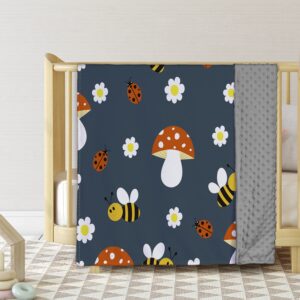 loxloy baby blanket, silky soft micro fleece baby blanket with dotted backing, printed cute bees, mushrooms, ladybugs and daisies throw blanket for boys and girls, colorful, 30x40 inches