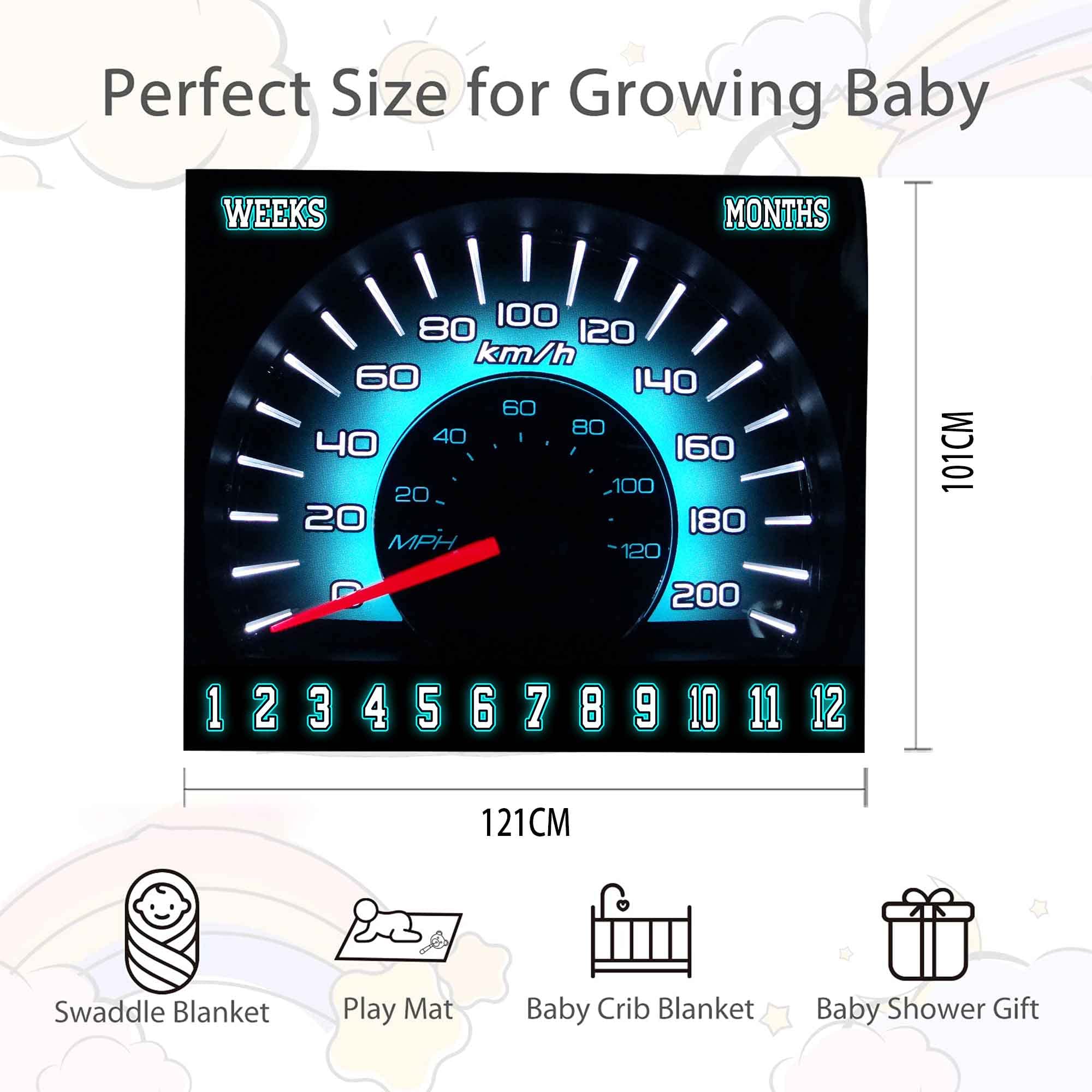 Racing Car Baby Monthly Milestone Blanket, Rally Speedometer,48x40in Soft Flannel, Newborn Mom Gifts, Baby Shower Age Growth Tracker with Bonus Maker BTLSSS43