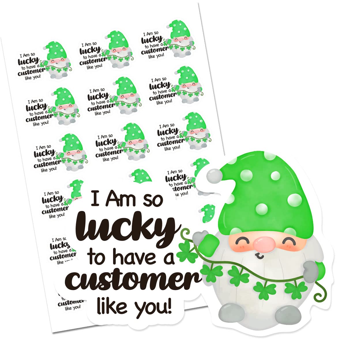 I Am So Lucky Gnome Patrick's Day Sticker,Cute Small Business Envelopes Stickers for Handmade Goods Business Packages ,Patrick's Day Theme Small Shop Business Stickers for Envelopes Seals 180 Labels