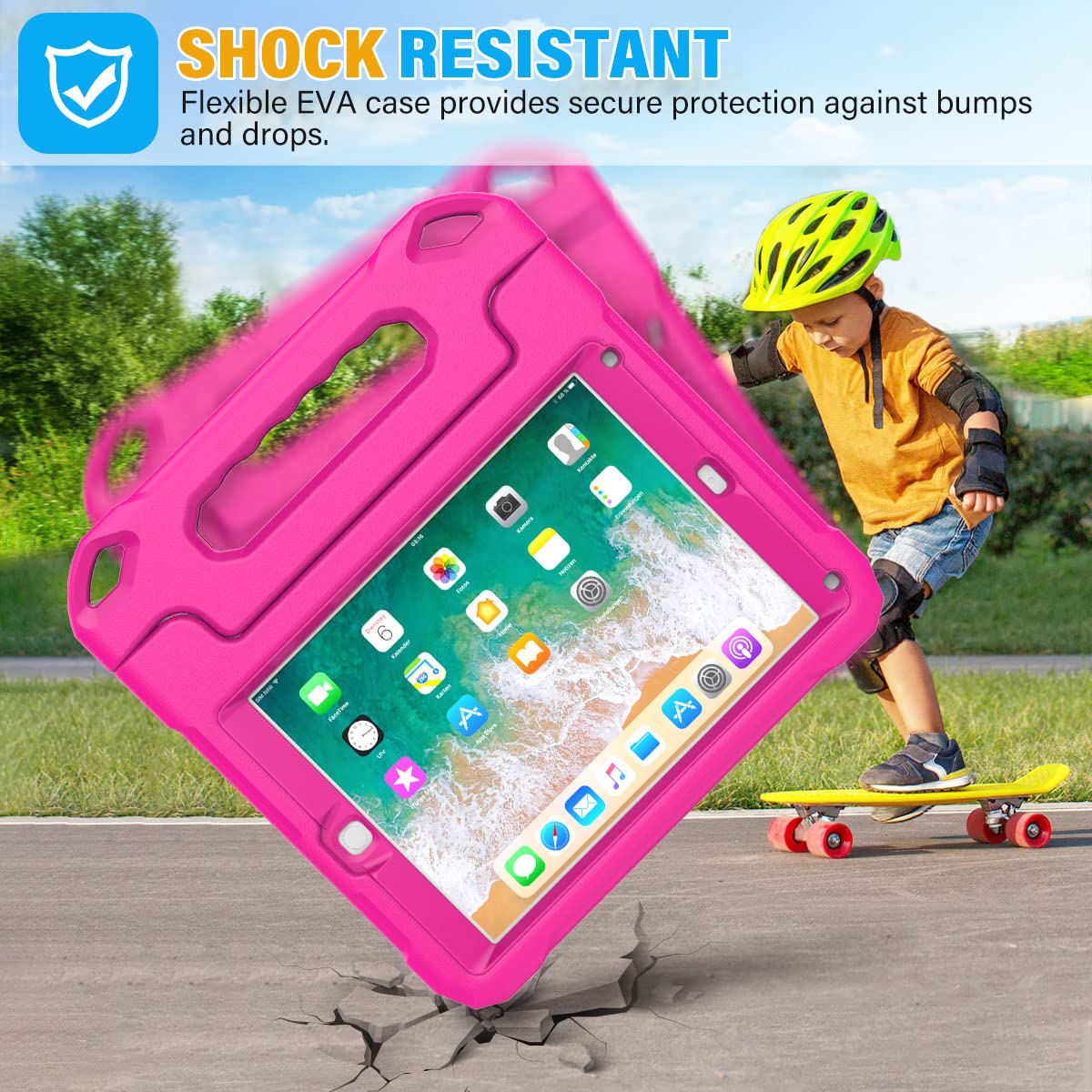 SUPLIK Kids Case for iPad 5th/6th Generation (9.7 inch, 2017/2018), iPad Air 1 & Air 2 & Pro 9.7 Case with Screen Protector, Durable Shockproof Protective Cover with Handle Stand, Pink