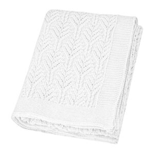 knitted baby blanket white 100% cotton crochet knit cellular breathable soft baby blankets for toddler newborn boy girls 43x35 inch