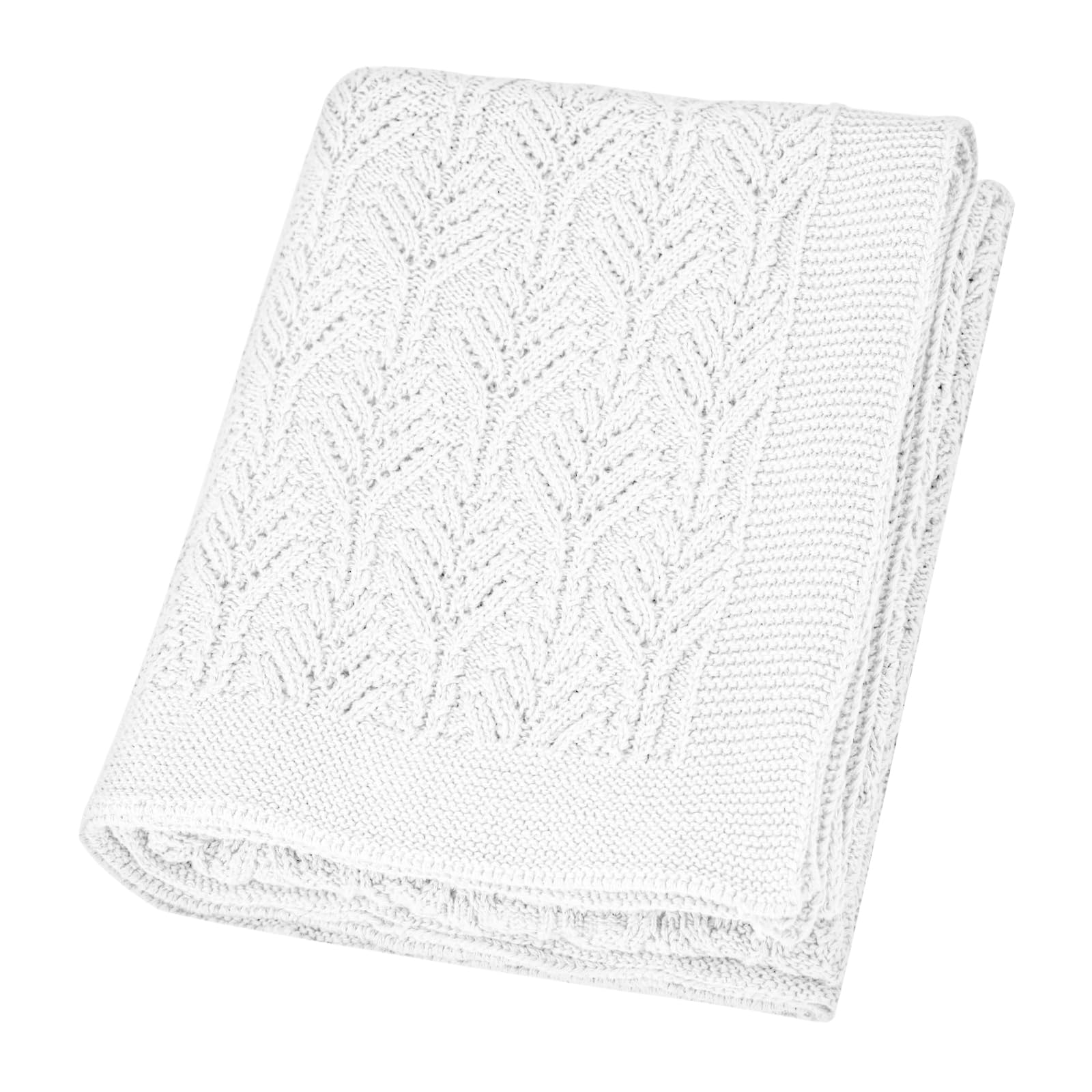 Knitted Baby Blanket White 100% Cotton Crochet Knit Cellular Breathable Soft Baby Blankets for Toddler Newborn Boy Girls 43x35 Inch