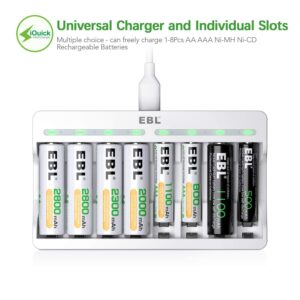 EBL Rechargeable AA Batteries 2800mAh 16 Pack and 8-Bay AA AAA Individual Rechargeable Battery Charger