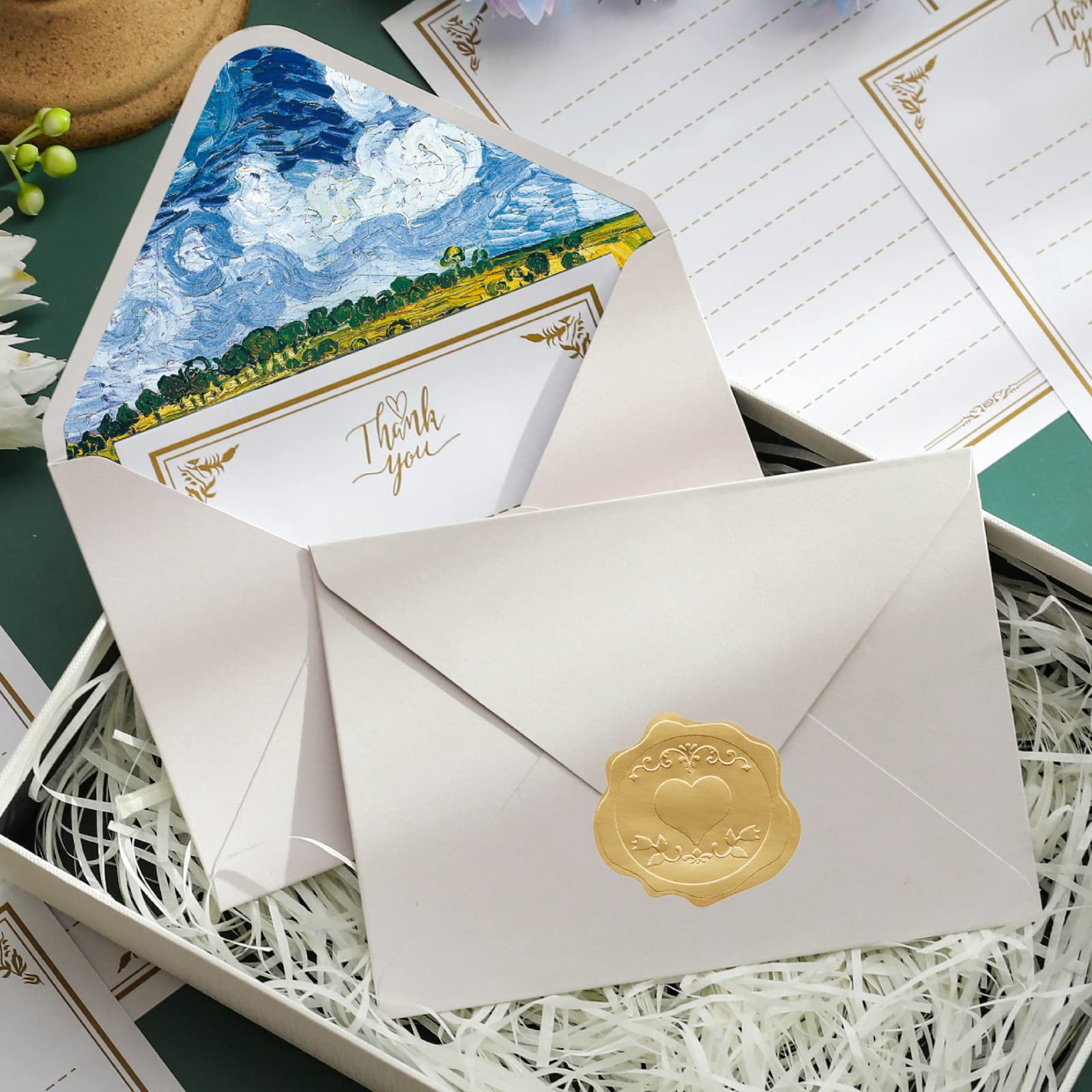 IKDJH 300 Pieces Gold Stickers for Envelopes Heart Embossed Envelope Seals Stickers for Wedding Party Self-Adhesive Wax Seal Stickers for Greeting Cards