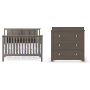 child craft cottage flat top crib, dresser and topper nursery set, 3-piece, includes 4-in-1 convertible crib, dresser and topper, grows with your baby (dapper gray)