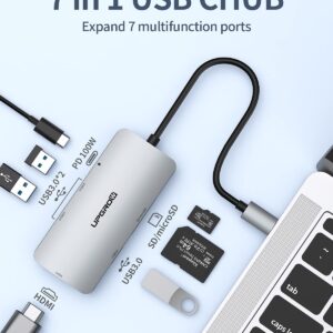 USB C Hub 7in1 UPGROW MacBook Pro Adapter USB C Dongle, 4K HDMI USB3.0 SD/TF Card Reader 100W PD (Latest Version)