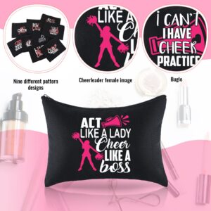 Saintrygo 9 Pieces Cheer Makeup Bags Canvas Cheer Bag Cosmetic for Cheerleaders Gifts Cheer Portable Travel Cheerleading Bag Toiletry Cheer Makeup Case Gift Zipper Pouches for Teammates Girls (Black)