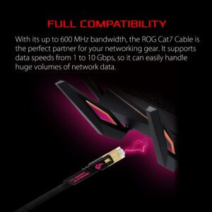 ASUS ROG Cat7 Ethernet Cable – 5 ft Shielded Gaming LAN network cable high speed network up to 600MHz & 10GB Transfer Rates, Nylon Braided, Gold Plated