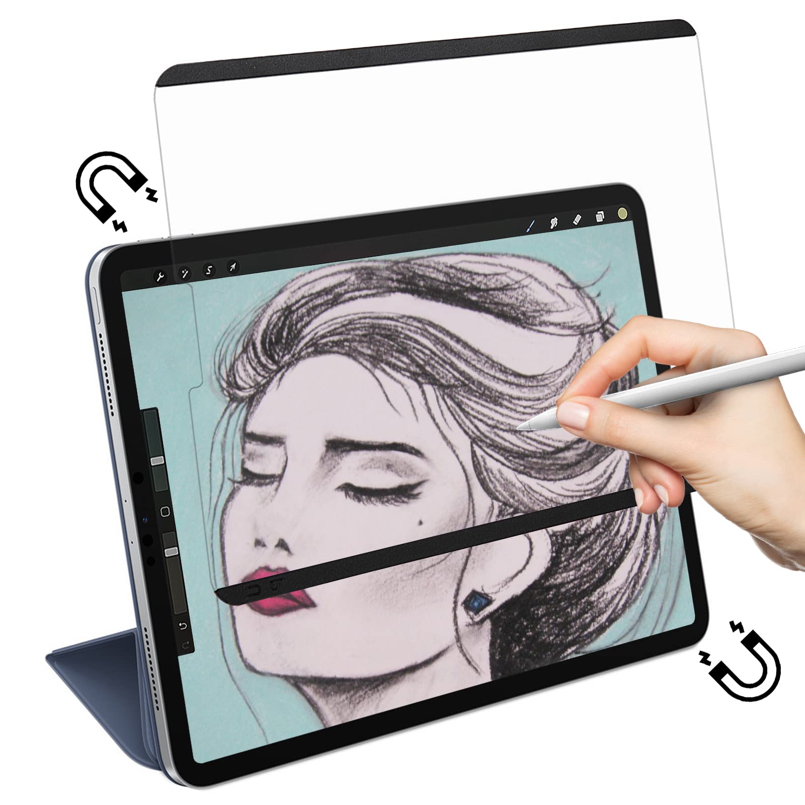 Hoktods Paper Magnetic Screen Protector for iPad Pro 11 Inch/iPad Air 4th Generation 10.9 Inch, Pencil Feel, Washable, Removable, Reusable magnetic Paper for Drawing