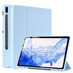 coo case for samsung galaxy tab s8 plus/s7 fe/s7 plus with s pen holder, premium pu leather stand folio tablet case for galaxy tab s8+ 2022/s7 fe 2021/s7 plus 2020 12.4” (blue)