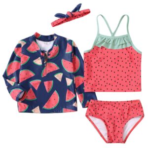 toddler baby girls' 4-piece rashguard sets sun protection watermelon print 3y