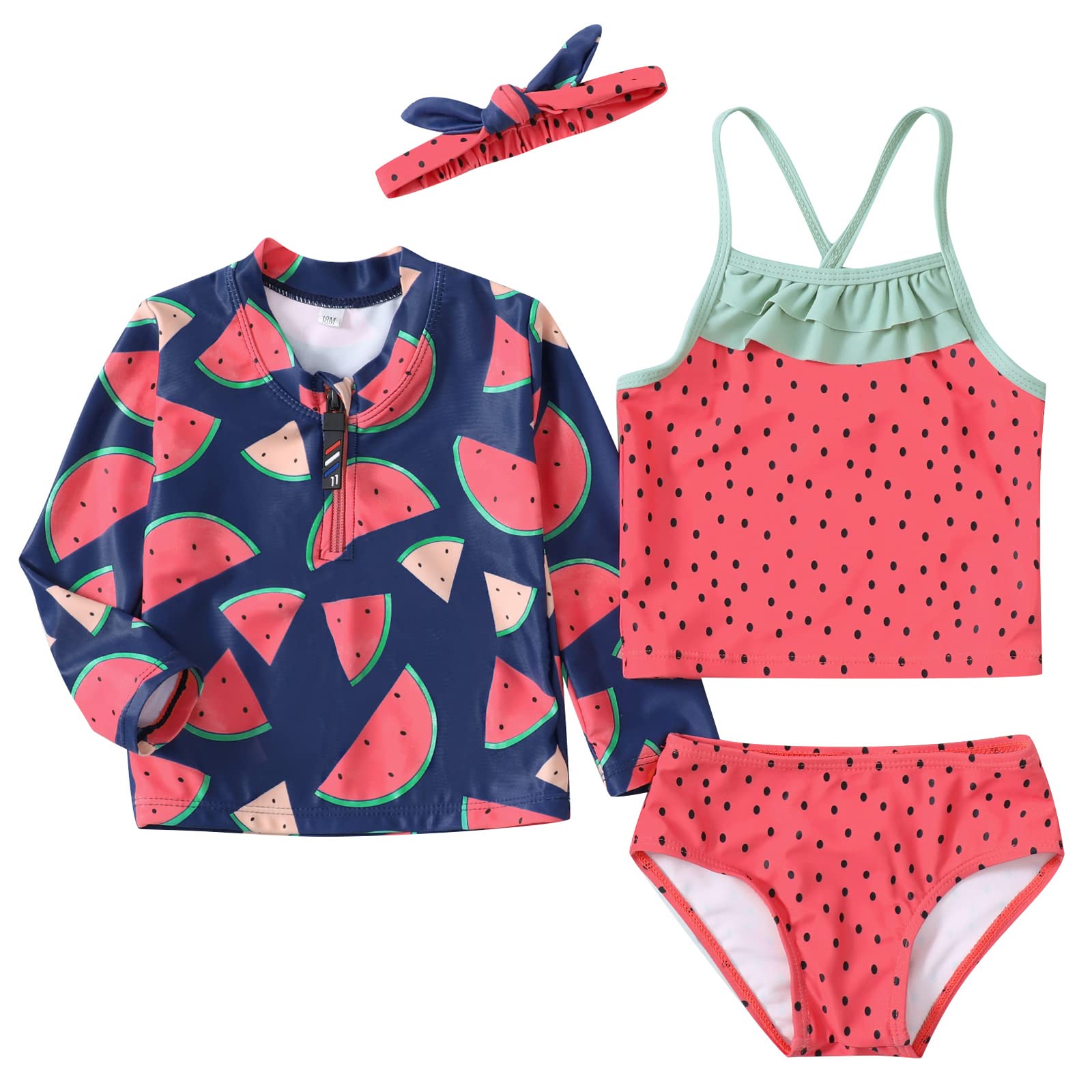 Toddler Baby Girls' 4-Piece Rashguard Sets Sun Protection Watermelon Print 3Y