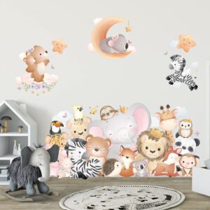 Cartoon Jungle Animal Elephant Giraffe Panda Wall Stickers, ULENDIS Cute Vinyl Forest Animal Lion Koala Zoo Wall Decals, Removable Home Decoration Baby Nursery Girl Boy Kids Room Wall Decor