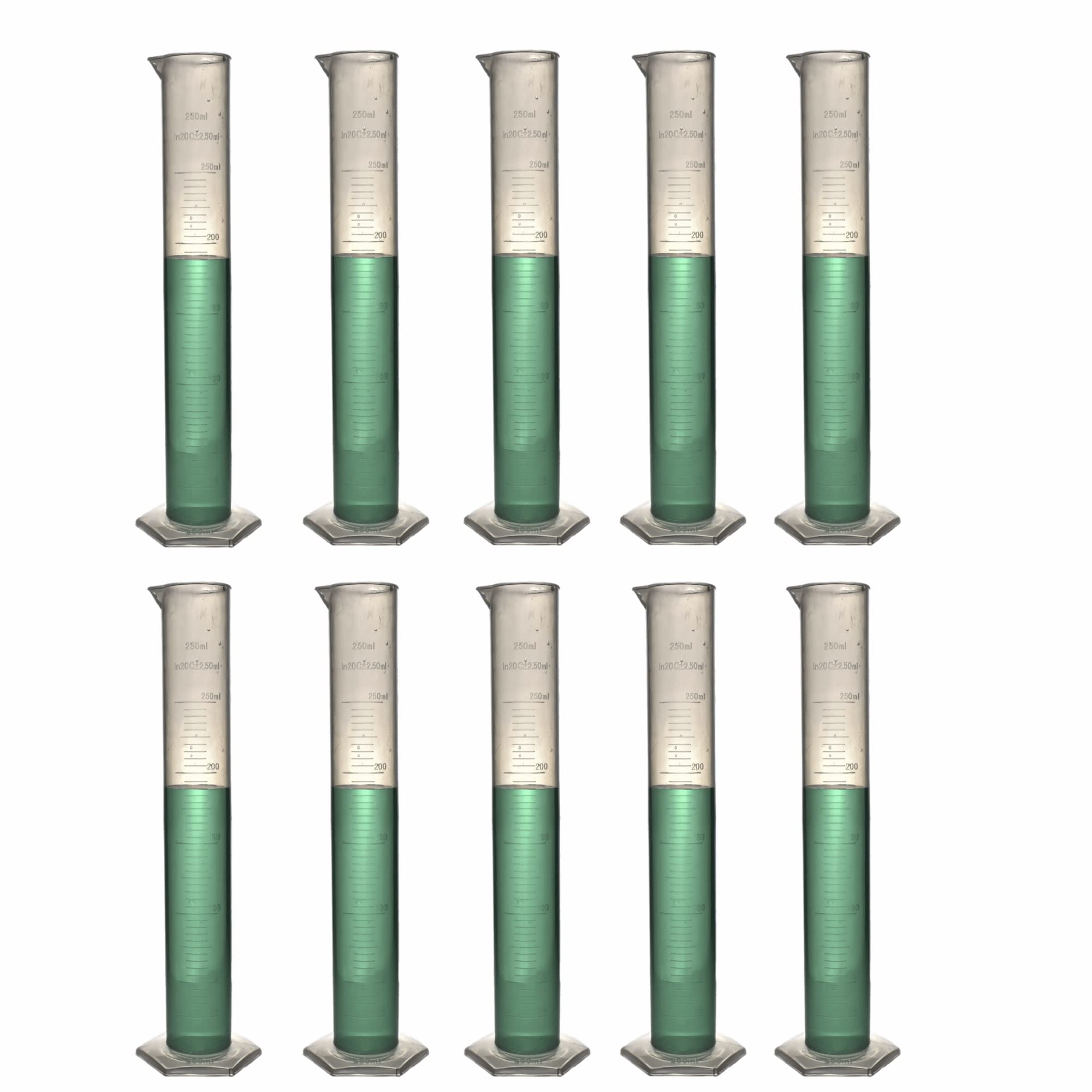 Graduated Measuring Cylinder Polypropylene Plastic (250ml, 10)