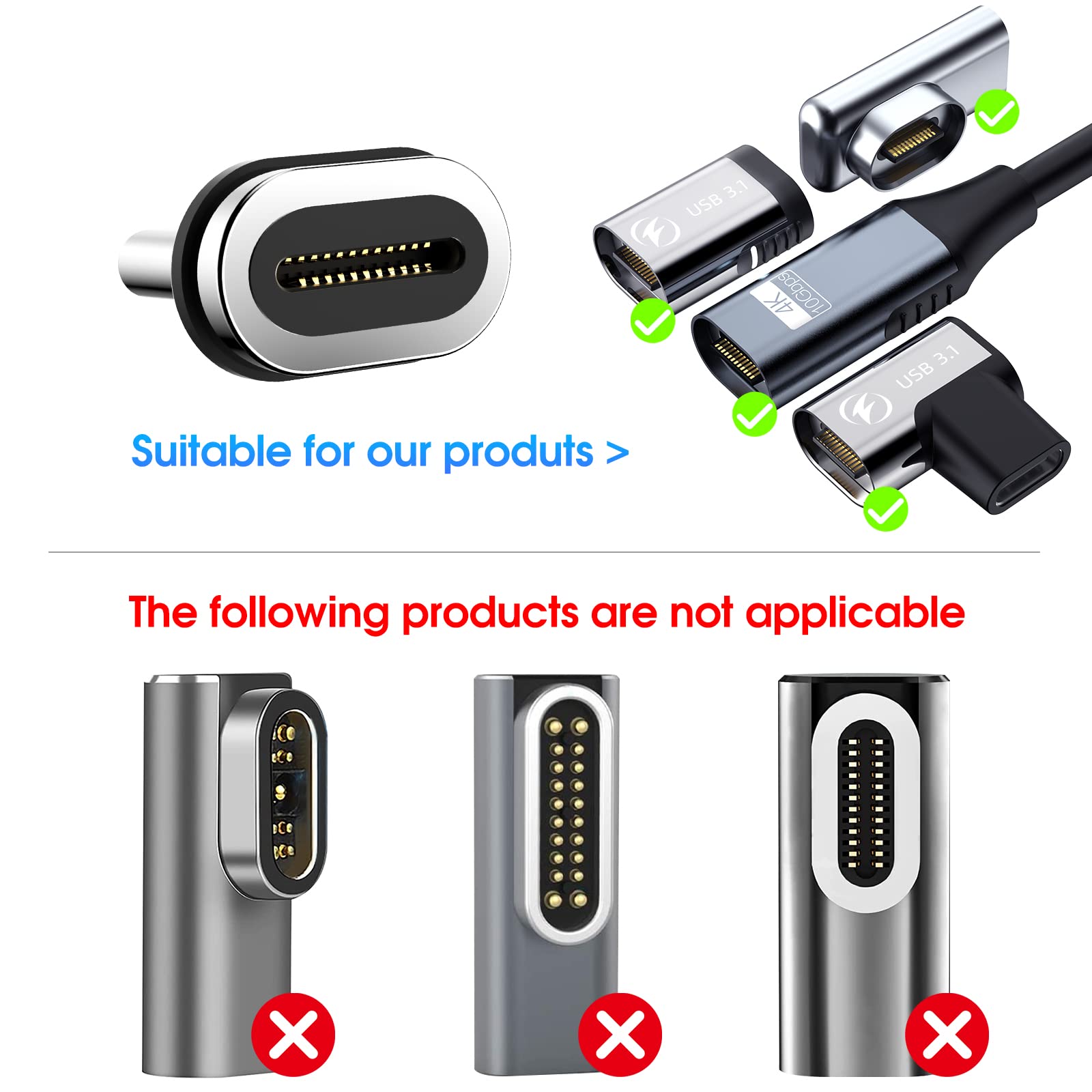 DuHeSin 24pins Magnetic USB C Connector Tips Head (3 Pack) Compatible for Most Type C Phone Cable Adapter Pad Tablet Devices