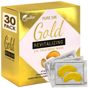 cedlize under eye collagen patch, 24k gold anti-aging mask, pads for puffy eyes & bags, dark circles and wrinkles, with hyaluronic acid, hydrogel, deep moisturizing improves elasticity, 30 pairs