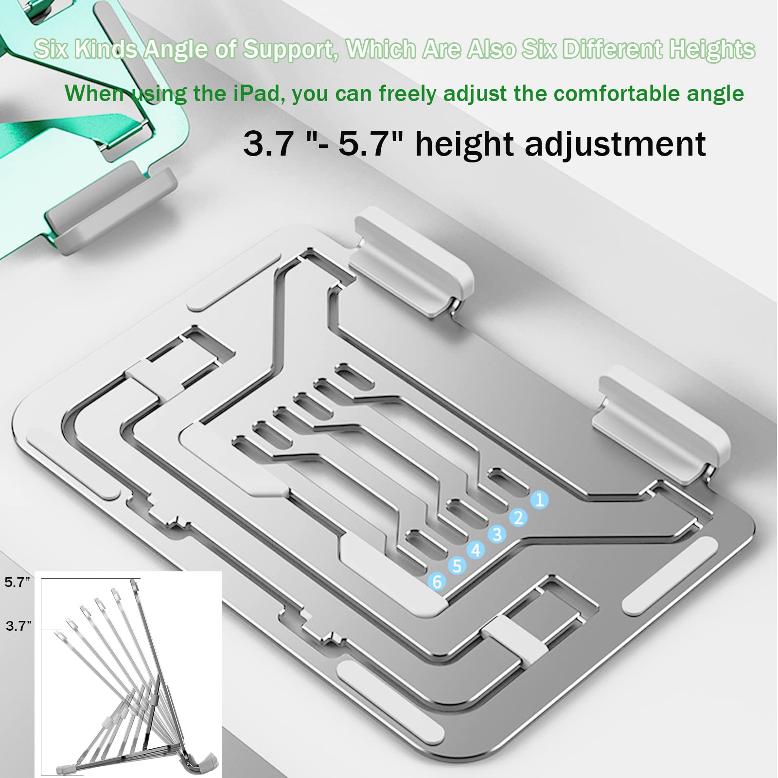 Tablet Stand for Desk, Tablet Holder for iPad Stand Foldable & Adjustable Six Level, Non-slip Stable Ultrathin 3mm Aluminium Tablet Stand Holder for iPad 7 to 12.9/Surfaces/Kindle/Drawing Tablets