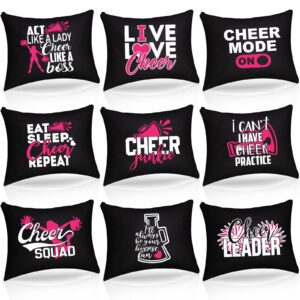 saintrygo 9 pieces cheer makeup bags canvas cheer bag cosmetic for cheerleaders gifts cheer portable travel cheerleading bag toiletry cheer makeup case gift zipper pouches for teammates girls (black)