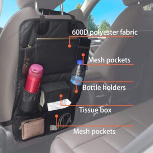 MDSTOP Car Seat Organizer with Kick Mats, Universal Seat Protector for Vehicle Travel Accessories with 14 Storage Pockets and 10” Touch Screen Tablet Holder (Black1(L), 16.4" x 24.3")