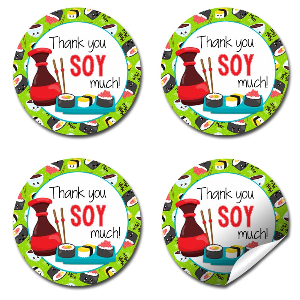 Thank You Soy Much Sushi Appreciation & Encouragement Sticker Labels, 40 2" Party Circle Stickers by AmandaCreation, Great for Teachers, Co Workers, Employees and Anyone Who Needs to Feel Appreciated