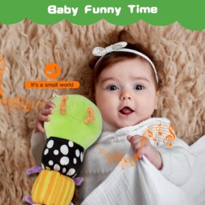 JERICETOY Baby Musical Toy Tummy Time Toy Stuffed Animal Baby Toy with Teether Multi-Sensory Crinkle attle and Texture Newborn Toy for 0-3-6-12 Months Boys, Girls