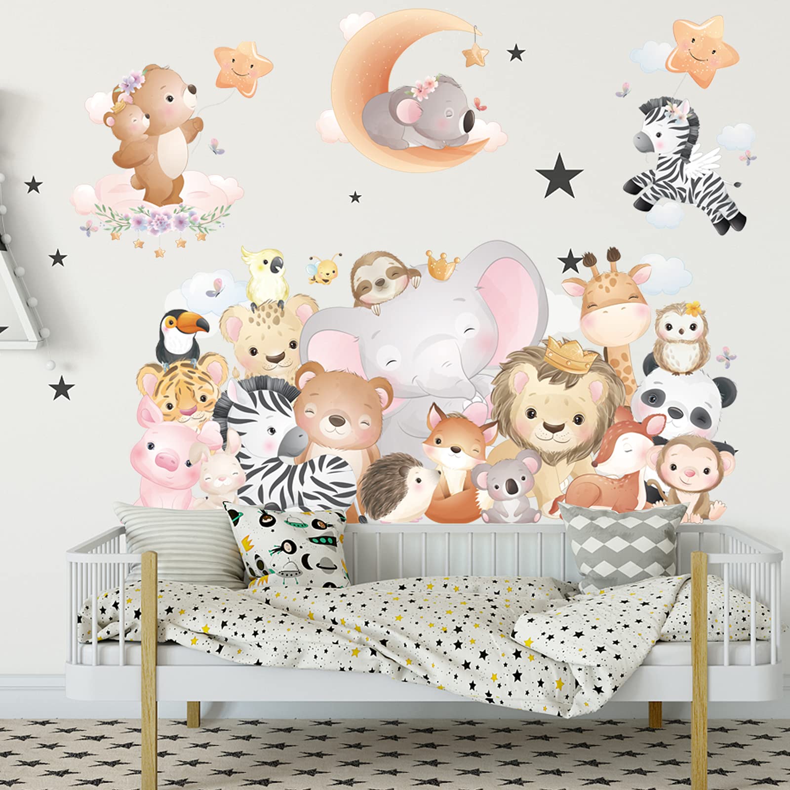 Cartoon Jungle Animal Elephant Giraffe Panda Wall Stickers, ULENDIS Cute Vinyl Forest Animal Lion Koala Zoo Wall Decals, Removable Home Decoration Baby Nursery Girl Boy Kids Room Wall Decor