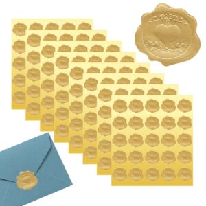 ikdjh 300 pieces gold stickers for envelopes heart embossed envelope seals stickers for wedding party self-adhesive wax seal stickers for greeting cards