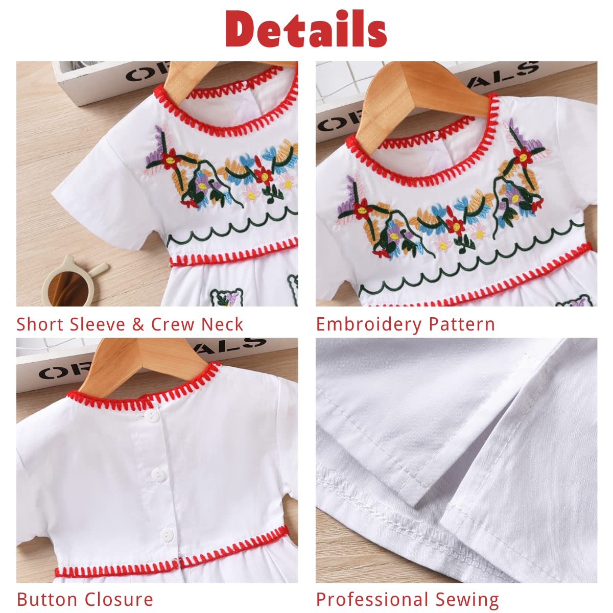 Aalizzwell Infant Baby Girl Embroidered Dress Ethnic Wear Short Sleeve Sundress White 0-6 Months