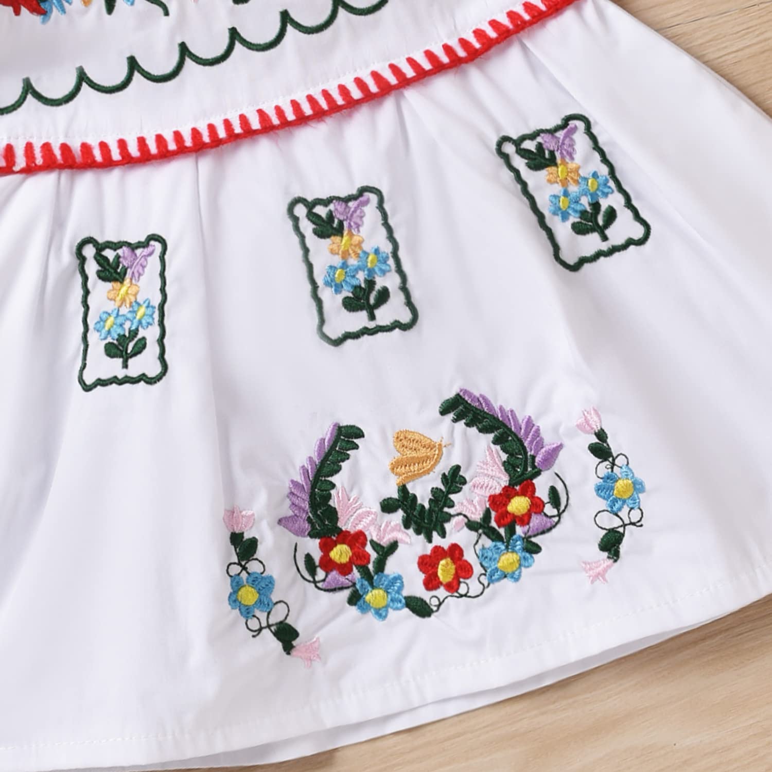 Aalizzwell Infant Baby Girl Embroidered Dress Ethnic Wear Short Sleeve Sundress White 0-6 Months