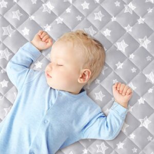 Waterproof Pack and Play Mattress Pad Protector 2 Pack, Quilted Pack and Play Sheets Cover 39" x 27", Compatible with Graco Pack n Play, Playard Mattress Protector, Grey & White Star