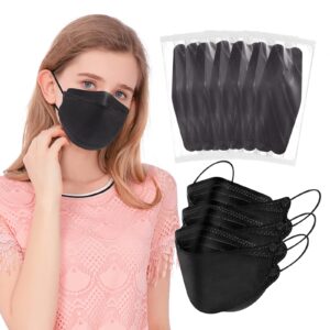 wecolor 50 pack black kf94 masks, individually packaged 4 ply disposable kf94 mask for adult, fish type kf94 adult with soft earloops and nose clip, used for school office and home (50 pcs, black)