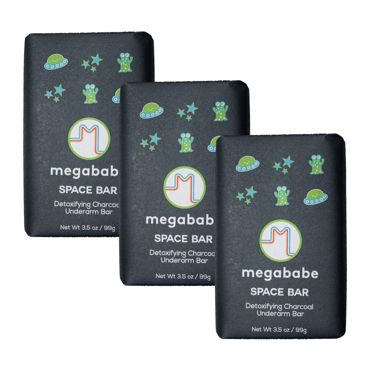 Megababe Underarm Bar Soap - Space Bar | with Detoxifying Charcoal for Odor Control | 3.5 oz - 3 Pack