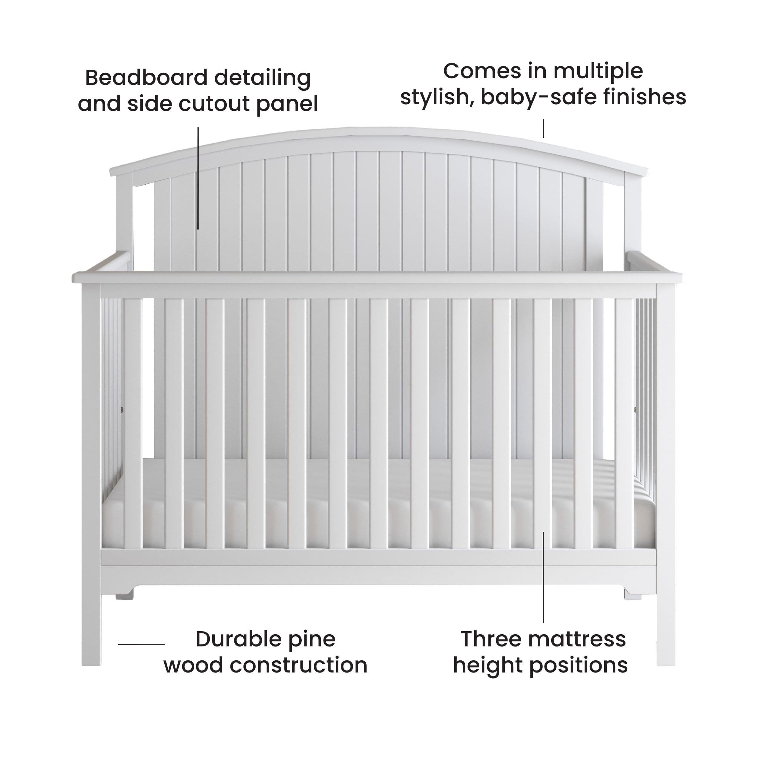 Child Craft Cottage Curve Crib and Dresser Nursery Set, 3-Piece, Includes 4-in-1 Convertible Crib, 3 Drawer Dresser, and Changing Table Topper, Grows with Your Baby (Matte White)