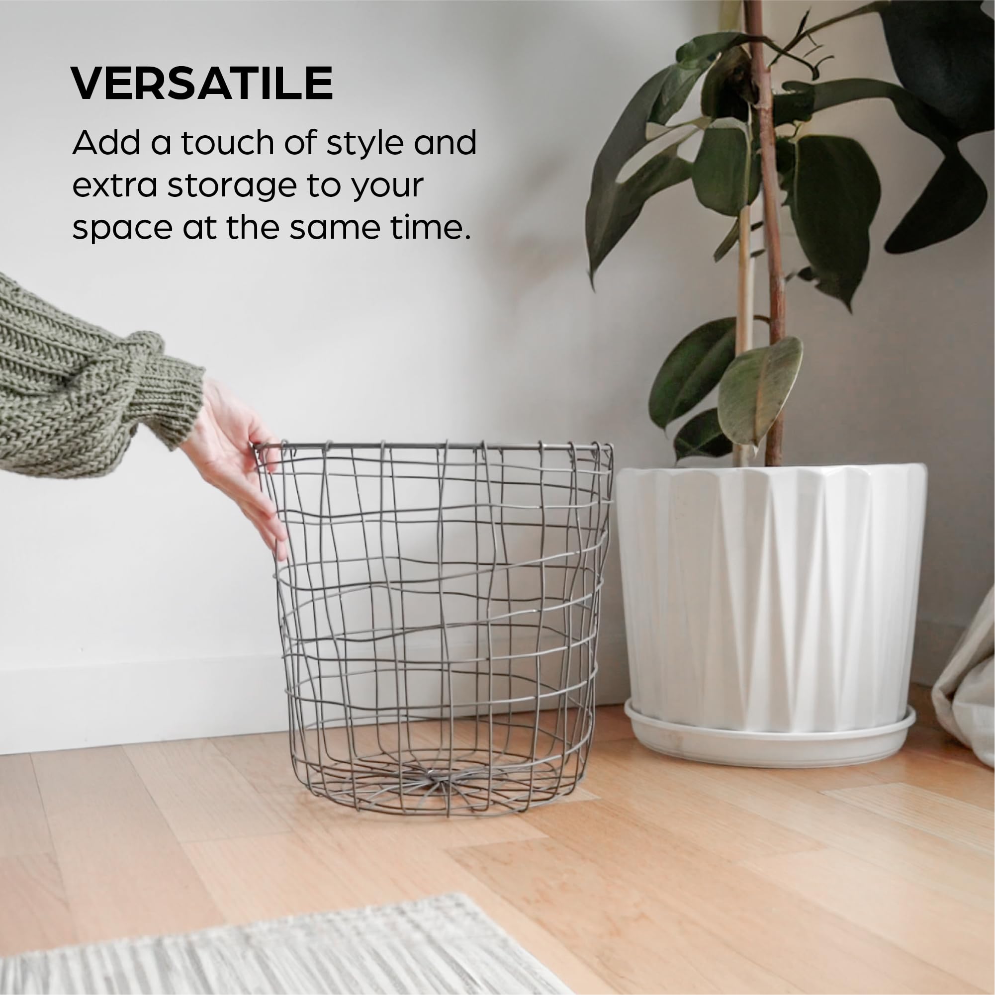 8"D x 6"W x 8"H Wire basket for blankets, kids toys, food and organized pantries. Cool designed metal round storage blanket to this round wire basket to decorate your bedroom and living room