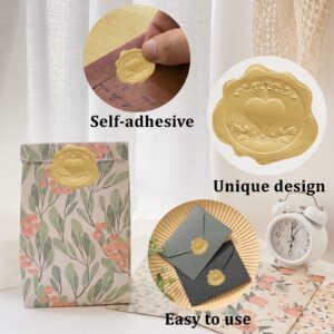 IKDJH 300 Pieces Gold Stickers for Envelopes Heart Embossed Envelope Seals Stickers for Wedding Party Self-Adhesive Wax Seal Stickers for Greeting Cards