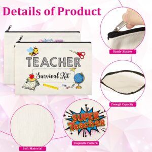 Saintrygo 18 Pcs Christmas Teacher Appreciation Gifts in Bulk Teacher Makeup Bags for Women 6 Styles Teacher Canvas Travel Toiletry with Zipper for Teacher's Day Graduation Back to School(Cute)