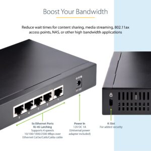 StarTech.com Unmanaged 2.5G Switch - 5 Port Gigabit Switch - 2.5GBASE-T Unmanaged Switch - Network Switch - Desk or Wall Mount - Backwards Compatible with 10/100/1000Mbps Devices - 9K Jumbo (DS52000)