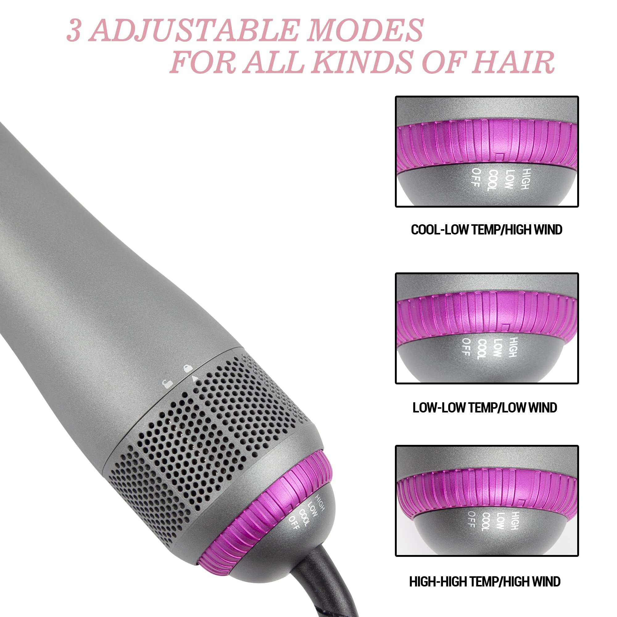 4 in 1 Blow Dryer Brush with Diffuser, Hair Dryer Brush and Volumizer, One-Step Hot Air Brush for Women, Detachable Hair Dryer Styler 1100W for Straightening Curling Drying Scalp Massage Styling