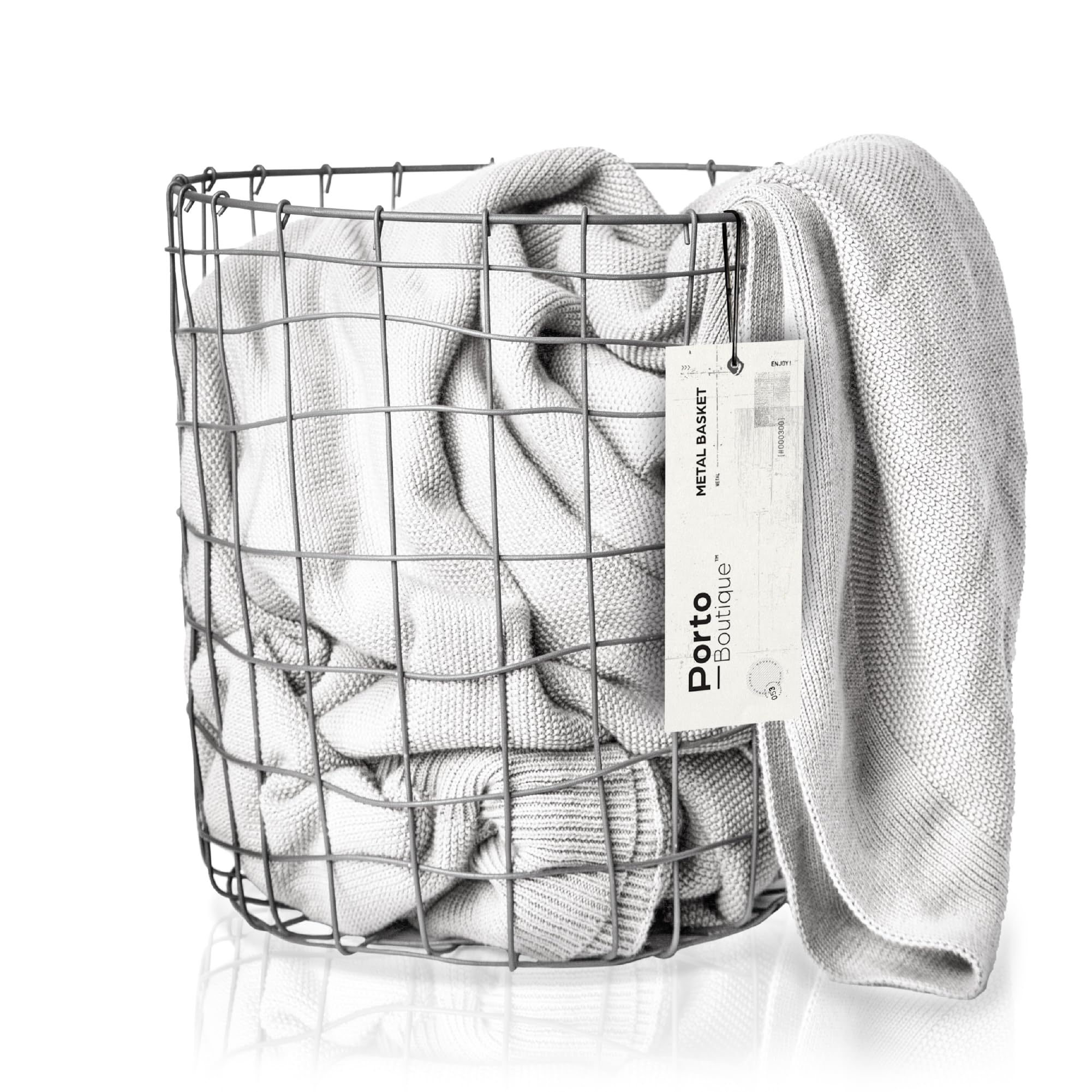 8"D x 6"W x 8"H Wire basket for blankets, kids toys, food and organized pantries. Cool designed metal round storage blanket to this round wire basket to decorate your bedroom and living room