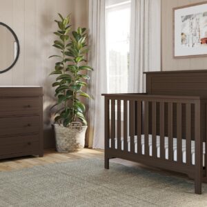 Child Craft Farmhouse Crib, 3-Drawer Dresser with Changing Table Topper Nursery Set, 3-Piece, Includes 4-in-1 Convertible Crib, Dresser with Topper, Grows with Your Baby (Brushed Truffle)