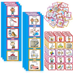 35 pieces visual schedule cards routine cards home chore chart routine cards autism learning materials with 35 pieces hook and loop dots for kids, classroom school (yellow, cute style)