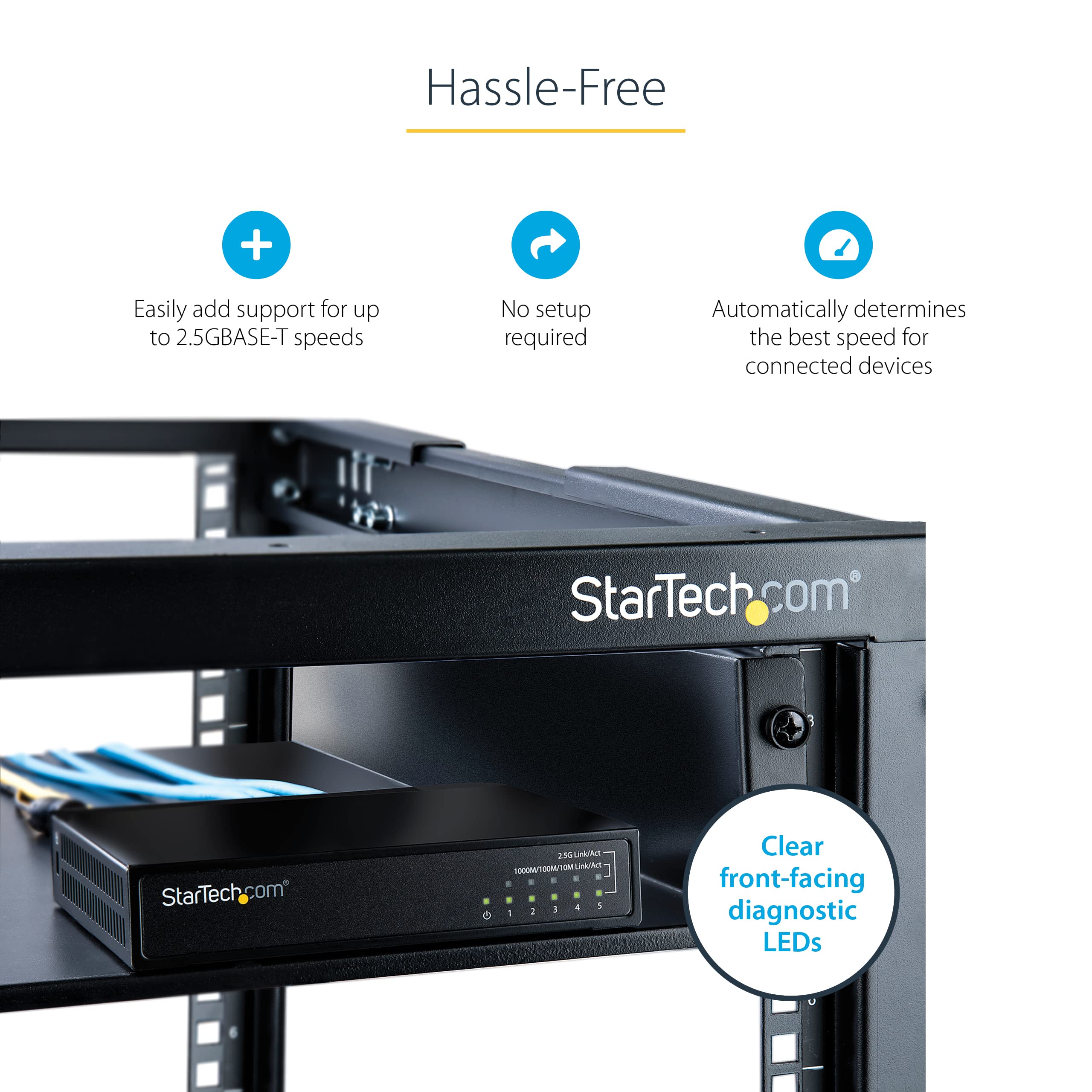 StarTech.com Unmanaged 2.5G Switch - 5 Port Gigabit Switch - 2.5GBASE-T Unmanaged Switch - Network Switch - Desk or Wall Mount - Backwards Compatible with 10/100/1000Mbps Devices - 9K Jumbo (DS52000)