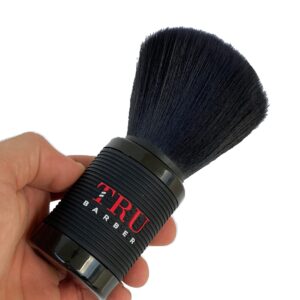 TRU BARBER Hair Duster Brush for Barbers and Stylist, Soft Nylon Bristles (Black)