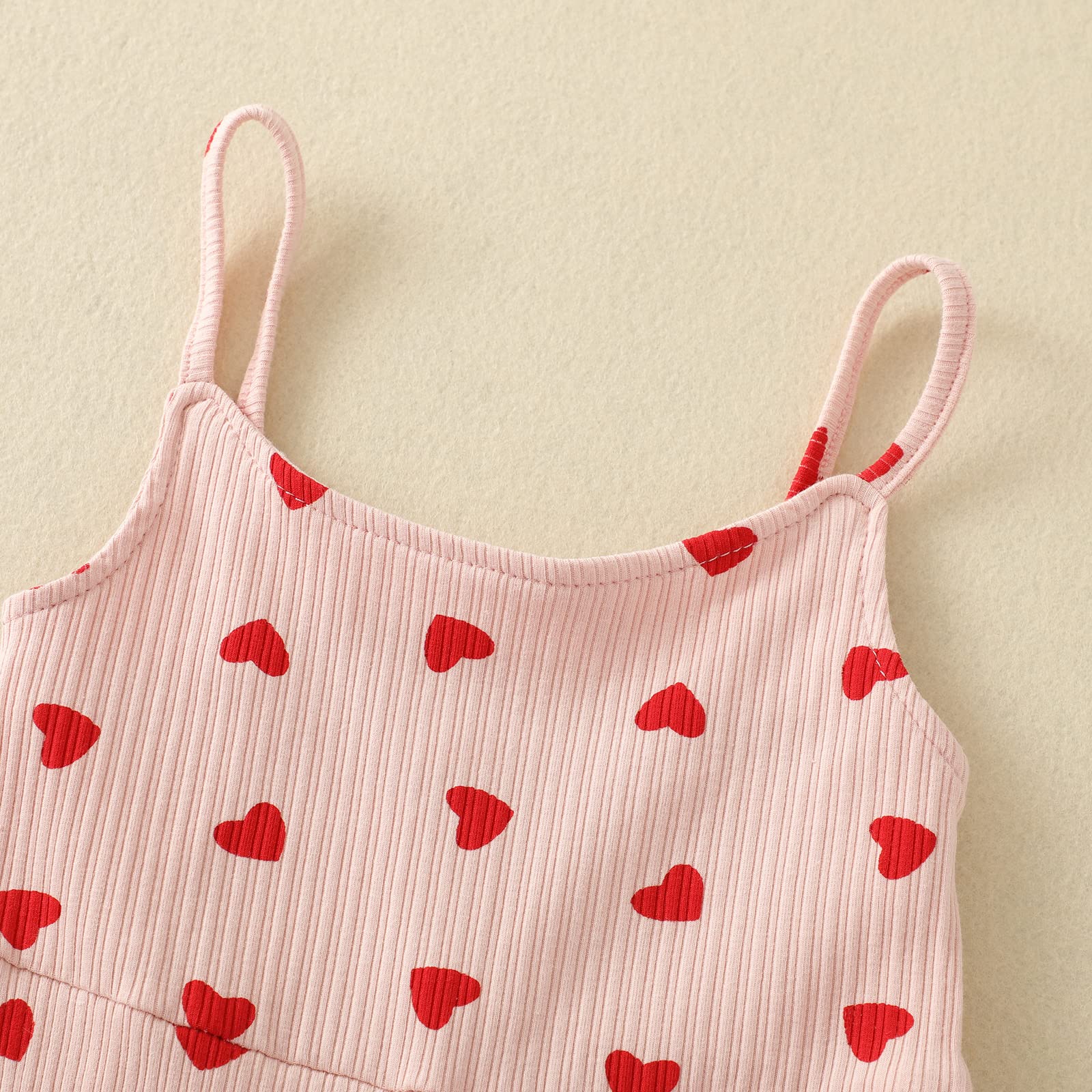 DuAnyozu Toddler Baby Girl Valentines Day Outfit Sleeveless Ribbed Romper One Piece Bell Bottom Jumpsuit Love Heart Outfit (Red Love Heart, 18-24 Months)